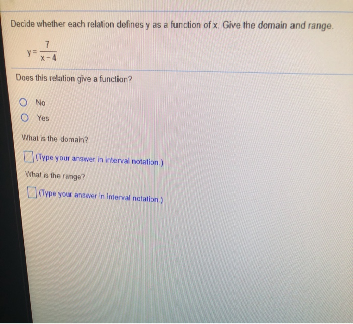 Solved -- Decide whether each relation defines y as a | Chegg.com