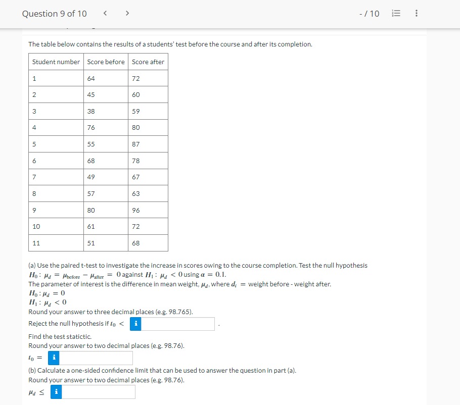 Solved The table below contains the results of a students' | Chegg.com