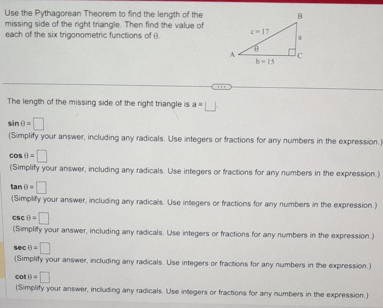 Solved Use the Pythagorean Theorem to find the length of the | Chegg.com
