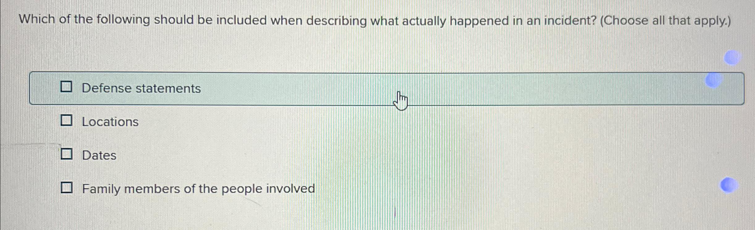 Solved Which of the following should be included when | Chegg.com