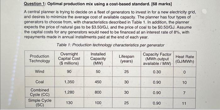 Solved Question 1: Optimal production mix using a cost-based | Chegg.com