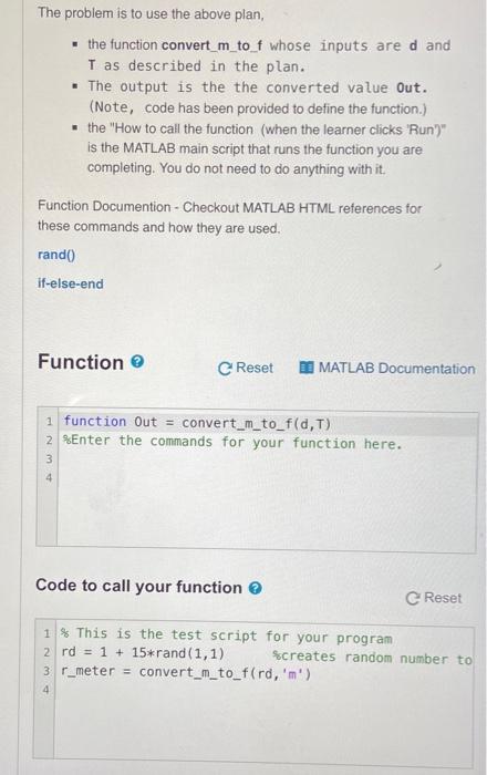 The problem is to use the above plan, - the function | Chegg.com