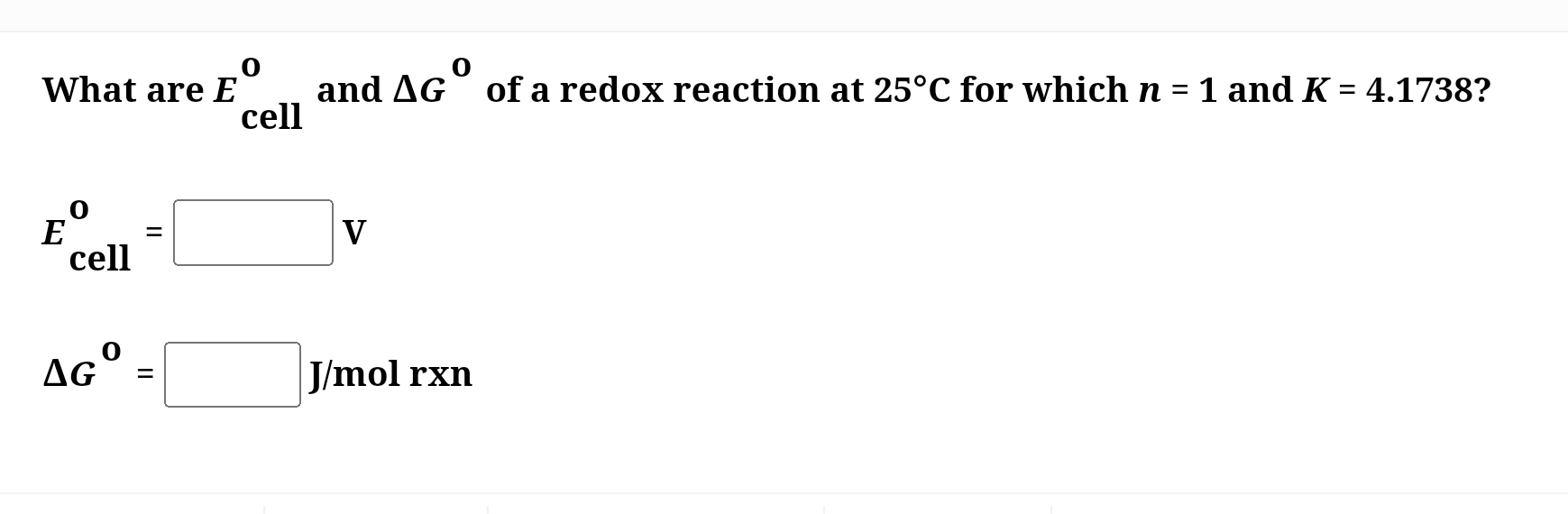 Solved What are Ecell 0 and ΔG0 of a redox reaction at 25∘C | Chegg.com