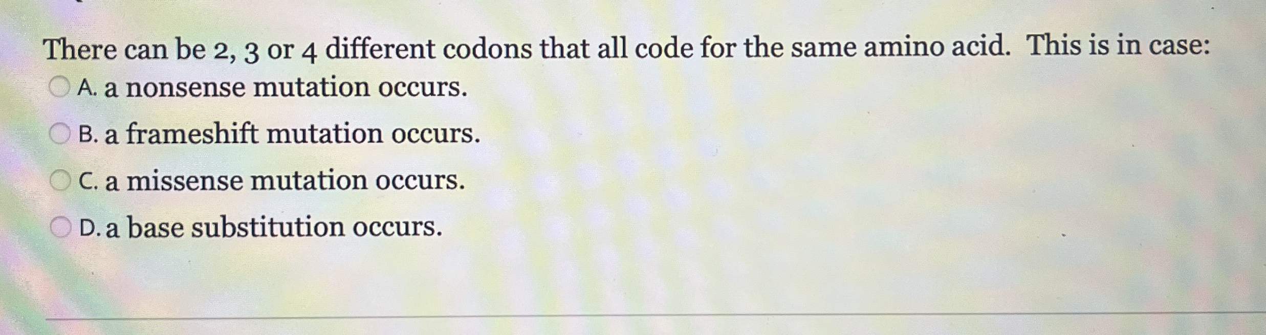 Solved There can be 2,3 ﻿or 4 ﻿different codons that all | Chegg.com