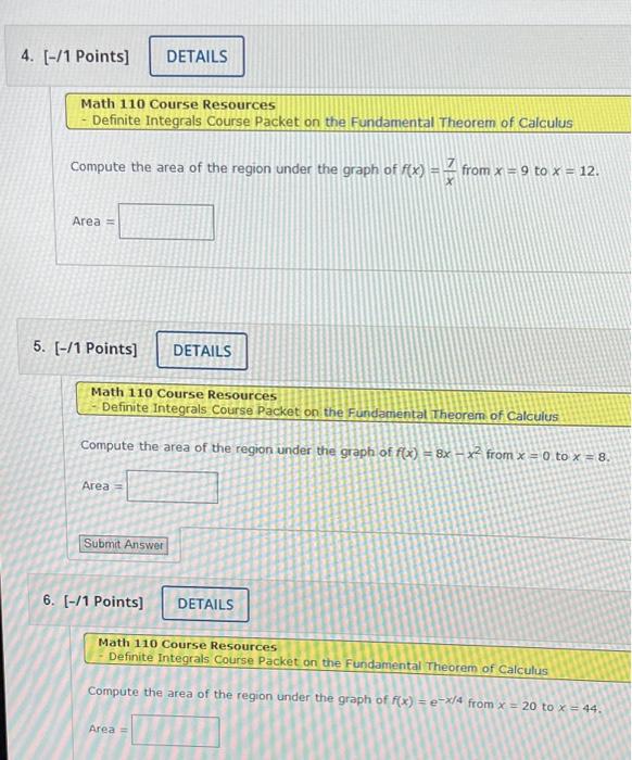 Solved Math 110 Course Resources - Definite Integrals Course | Chegg.com