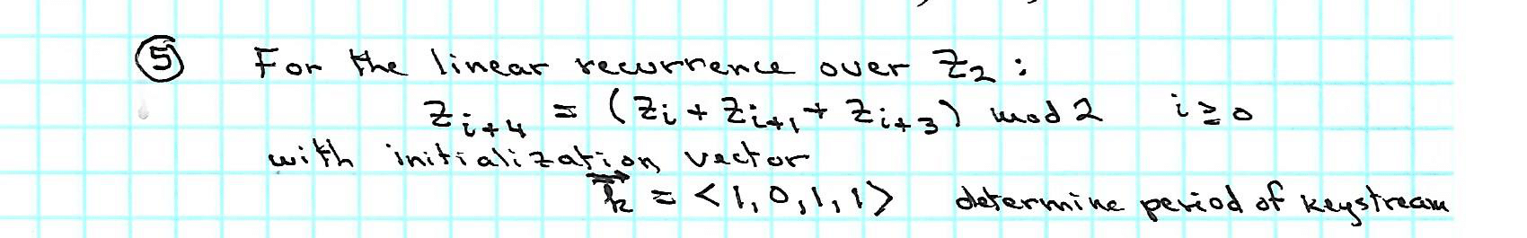 Solved (5) ﻿For the linear rewrrence over z2 | Chegg.com