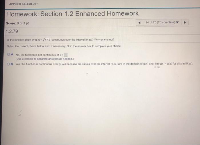 Solved APPLIED CALCULUS 1 Homework: Section 1.2 Enhanced | Chegg.com Solved APPLIED CALCULUS 1 Homework: Section 1.2 Enhanced | Chegg.com