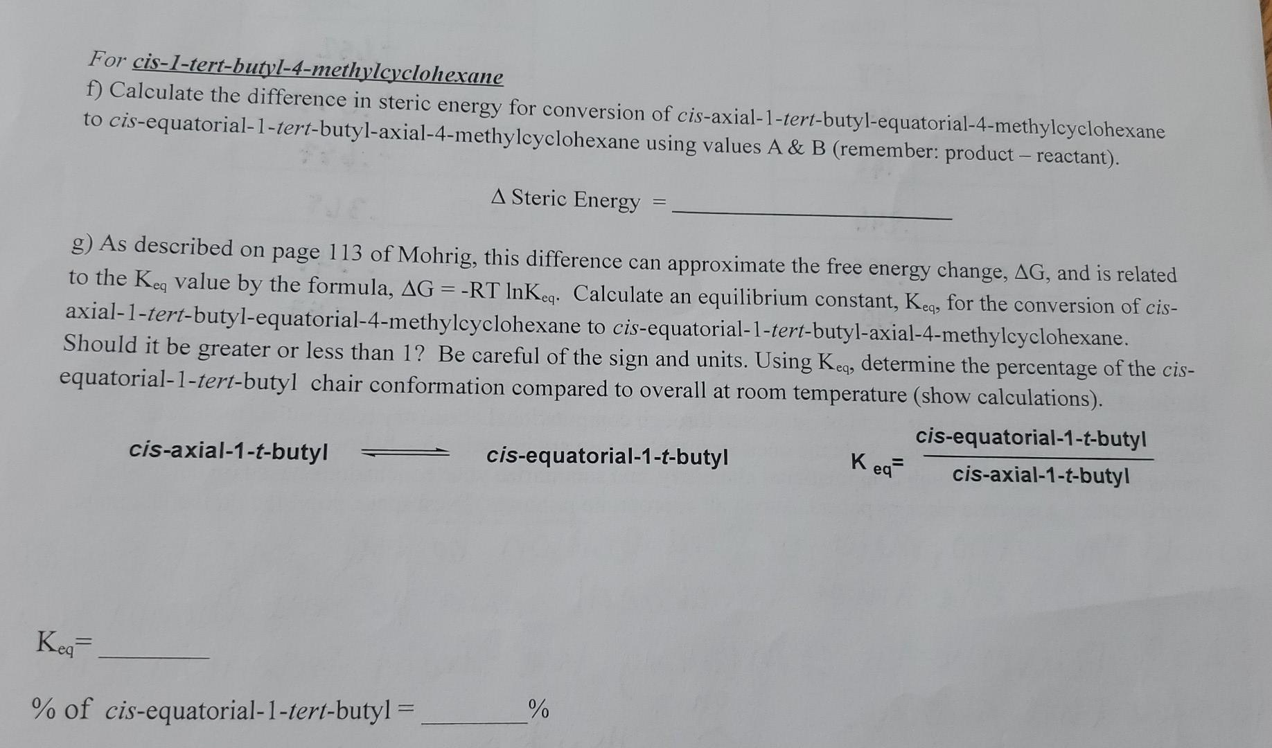 [Solved]: For cis-1-tert-butyl-4-methylcy