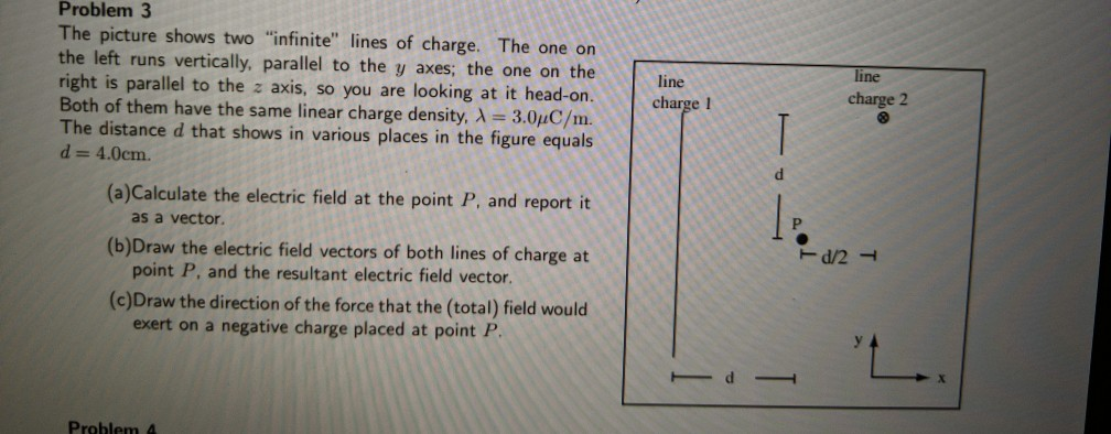 Solved Problem 3 The picture shows two "infinite" lines of | Chegg.com