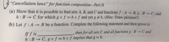 Solved "Cancellation laws." for function composition-Part II | Chegg.com