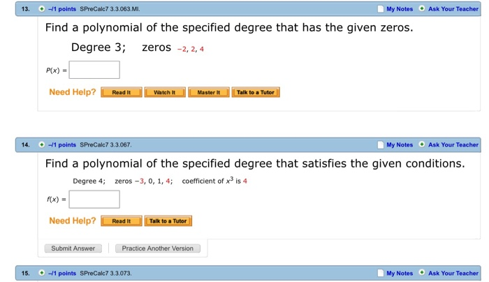 Solved -1 points SPreCalc7 3.3.063.MI. 13. Ask Your Teacher | Chegg.com