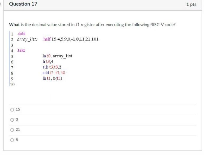 Solved What is the decimal value stored in t1 register after | Chegg.com