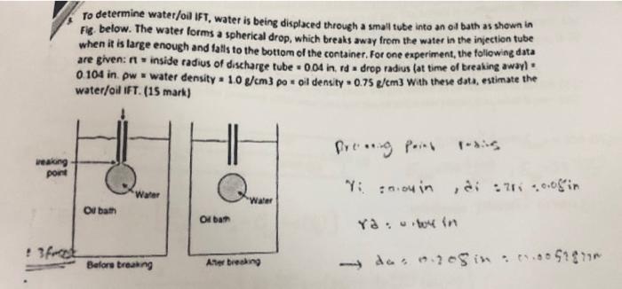 Solved T. To determine water/oil IFT, water is being | Chegg.com