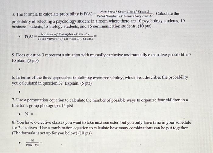Solved Number of Examples of Event A 3. The formula to | Chegg.com
