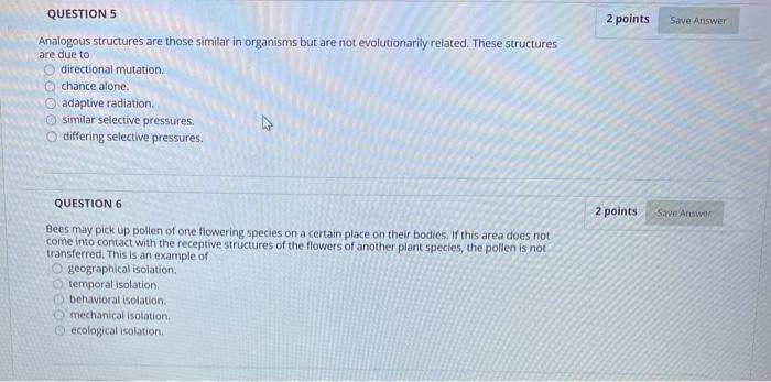 Solved 2 points Save Answer QUESTION 5 Analogous structures | Chegg.com