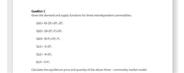 Solved Question 1 Given the demand and supply functions for | Chegg.com