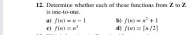 Solved 12. Determine whether each of these functions from Z | Chegg.com