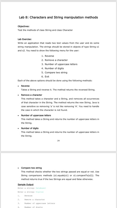 Solved Lab 8: Characters and String manipulation methods | Chegg.com