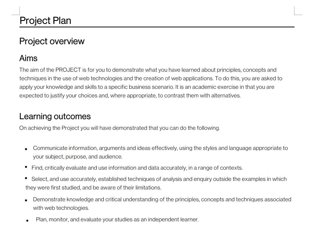 Project Plan Project overview Aims The aim of the | Chegg.com