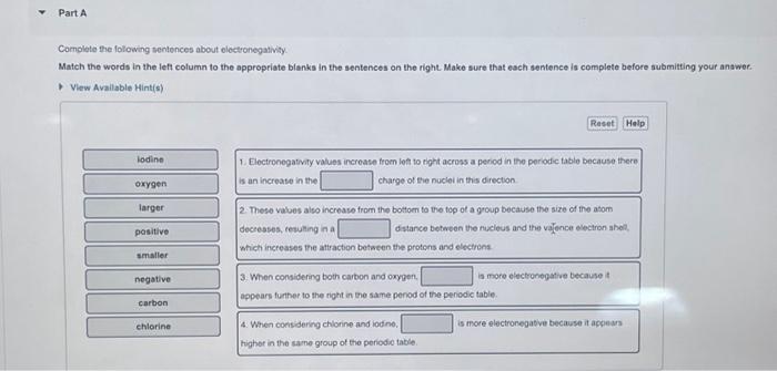 Solved Part A Complete the following sentences about | Chegg.com
