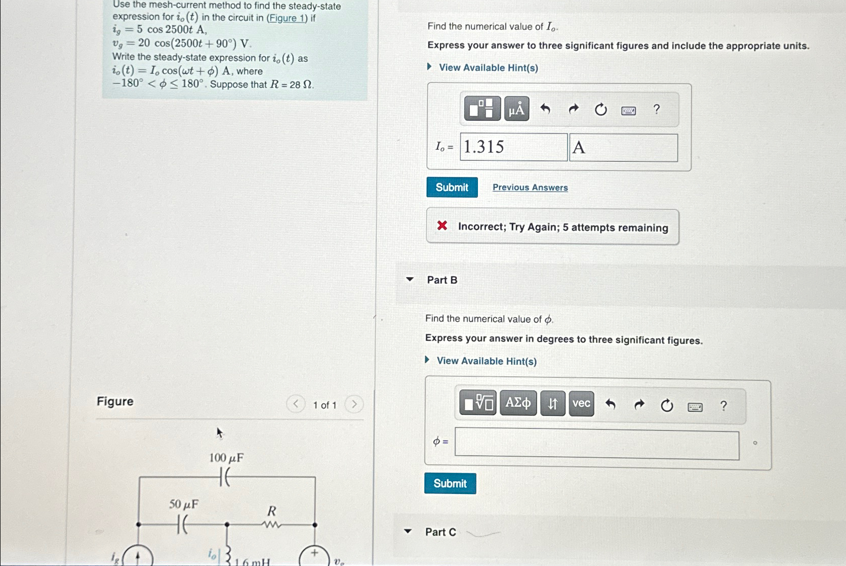 Solved Use the mesh-current method to find the steady-state | Chegg.com