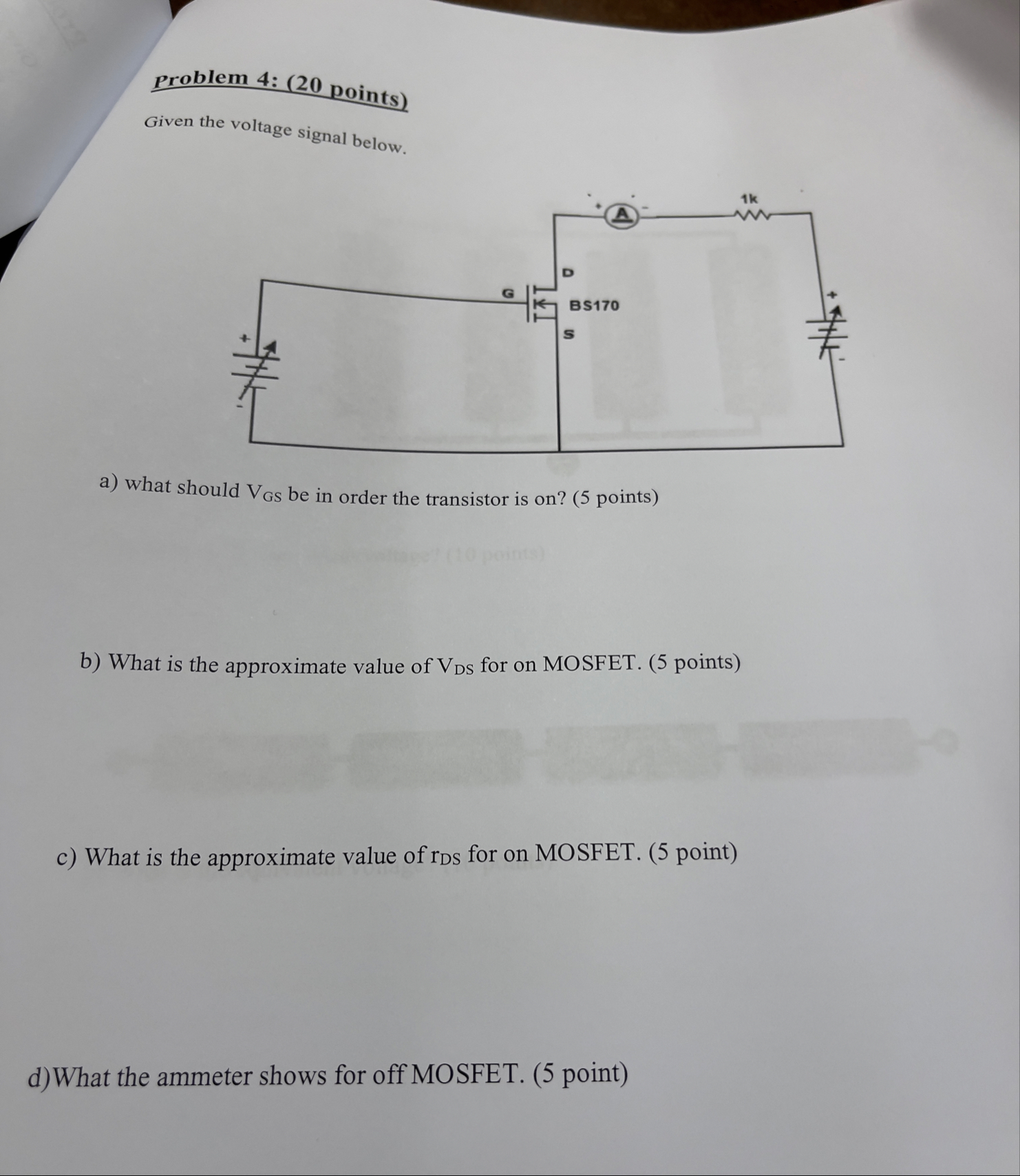 problem 4: ( 20 ﻿points)Given the voltage signal | Chegg.com