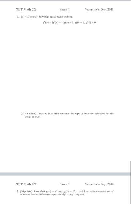 Solved NJIT Math 222 Valentine's Day 2018 6 (A) (10 points) | Chegg.com