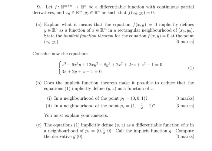 Solved 9. Let f: Rm+n + Rn be a differentiable function with | Chegg.com