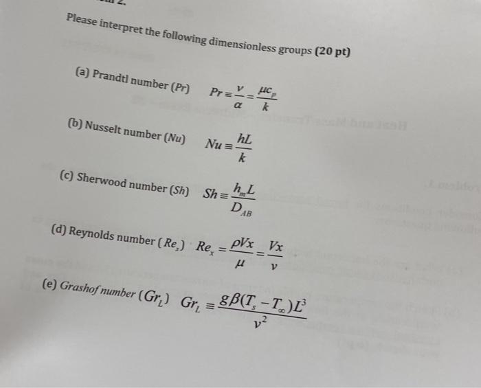 Solved Please interpret the following dimensionless groups | Chegg.com