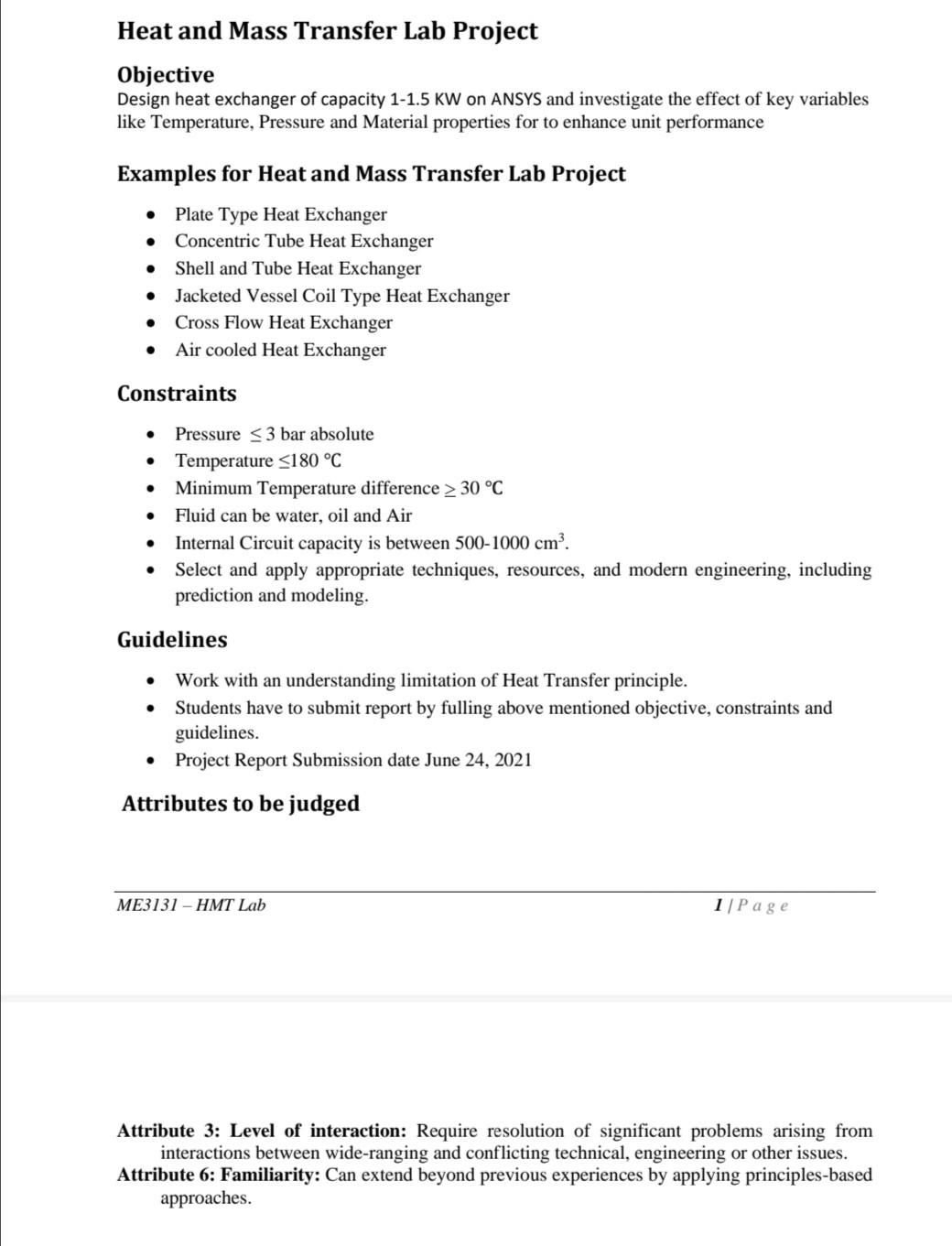 Solved Heat and Mass Transfer Lab Project Objective Design | Chegg.com