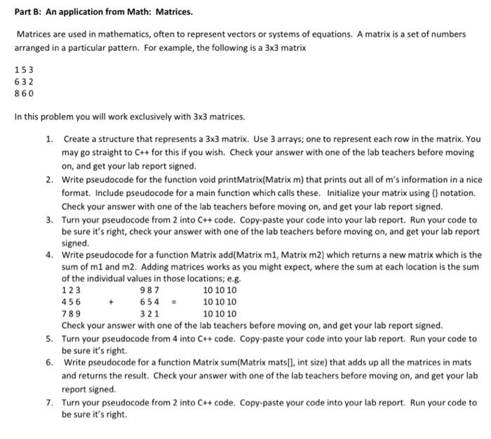 Solved Part B: An application from Math: Matrices. Matrices | Chegg.com