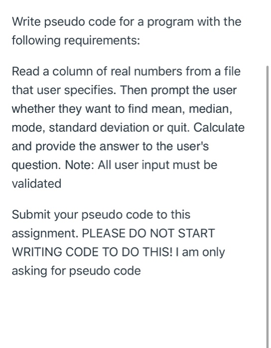Solved Write pseudo code for a program with the following | Chegg.com