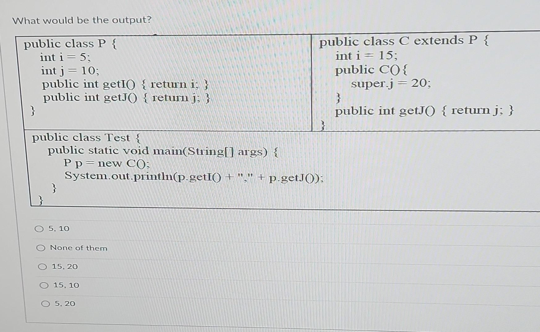 Solved ckage p1: blic class A \{ public int code 1=5; | Chegg.com