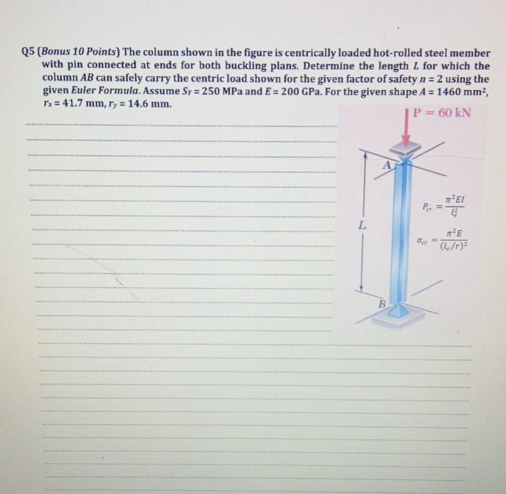 Solved Q5 (Bonus 10 Points) The column shown in the figure | Chegg.com