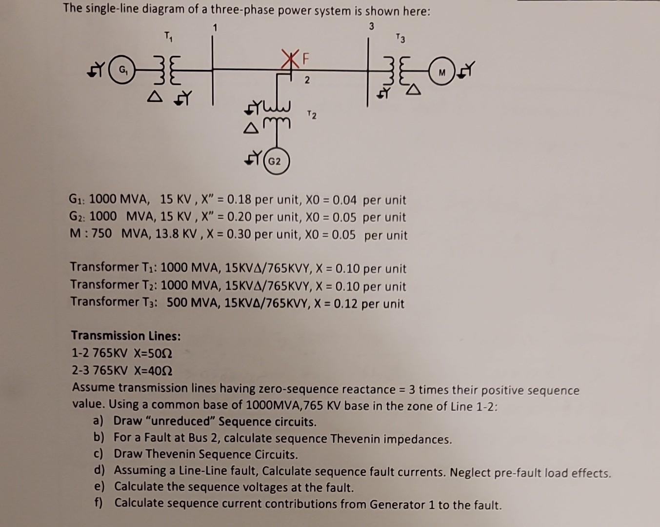 The single-line diagram of a three-phase power system | Chegg.com