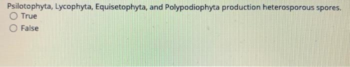 Solved Psilotophyta, Lycophyta, Equisetophyta, and | Chegg.com