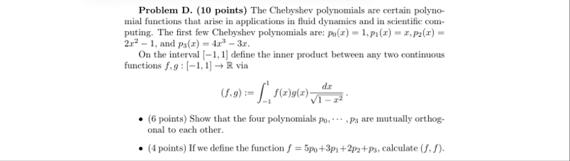 Solved Problem D. (10 ﻿points) ﻿The Chebyshev polynomials | Chegg.com