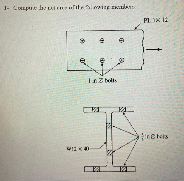 Solved 1- Compute the net area of the following members: PL | Chegg.com