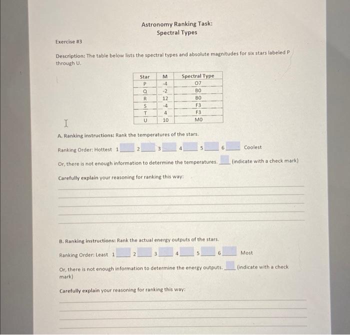 Solved Astronomy Ranking Task: Spectral Types Exercise #3 | Chegg.com