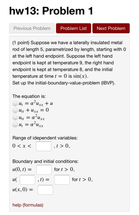 Solved hw13: Problem 1 Previous Problem Problem List Next | Chegg.com Solved hw13: Problem 1 Previous Problem Problem List Next | Chegg.com