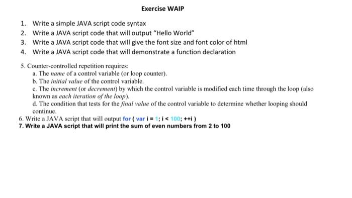 Solved 1 Write A Simple Java Script Code Syntax 2 Write A 
