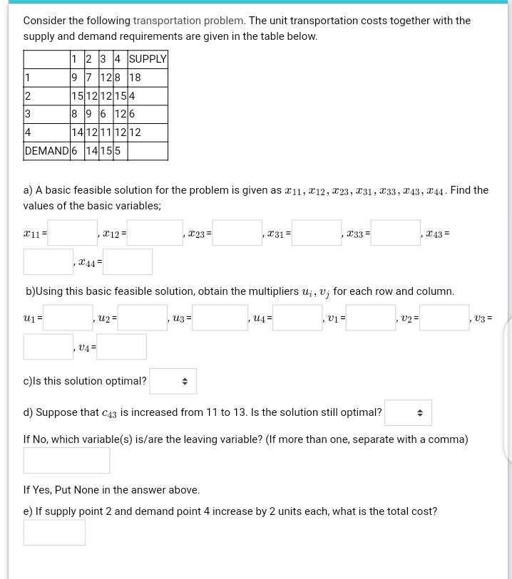 Solved Consider the following transportation problem. The | Chegg.com