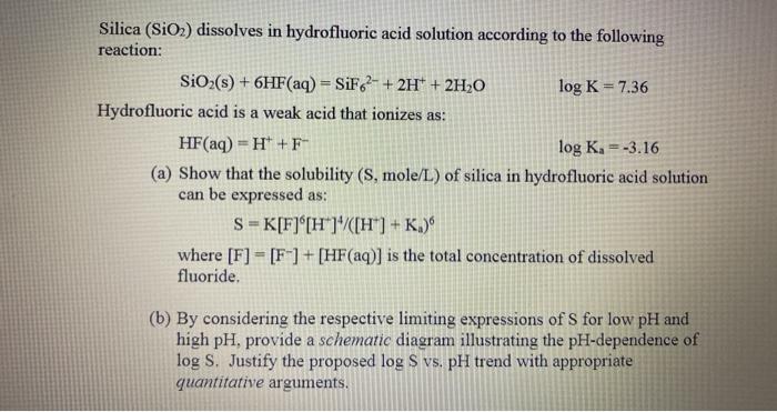 Silica (SiO2) dissolves in hydrofluoric acid solution | Chegg.com