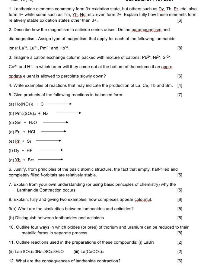 Solved 1. Lanthanide elements commonly form 3+ oxidation | Chegg.com