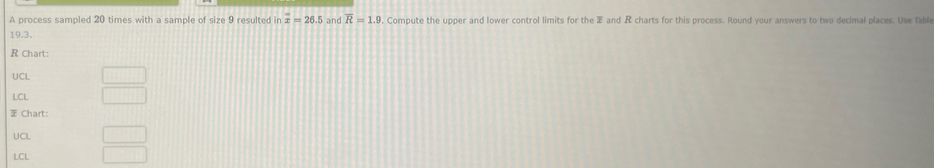 Solved A process sampled 20 ﻿times with a sample of size 9 | Chegg.com