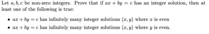 Solved Let a,b,c be non-zero integers. Prove that if ax+by=c | Chegg.com
