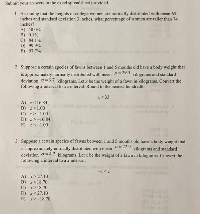 Solved Submit your answers in the excel spreadsheet | Chegg.com