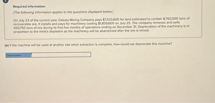 Solved On July 23 of the current year, Dakota Mining Company | Chegg.com