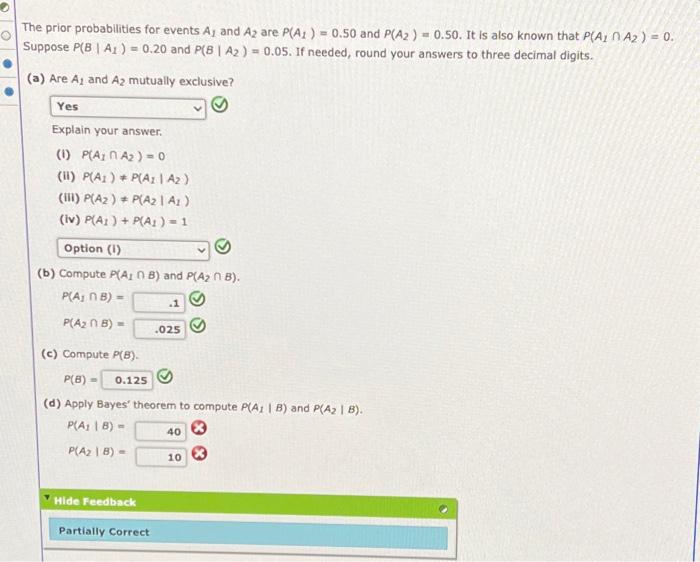Solved he prior probabilities for events A1 and A2 are | Chegg.com