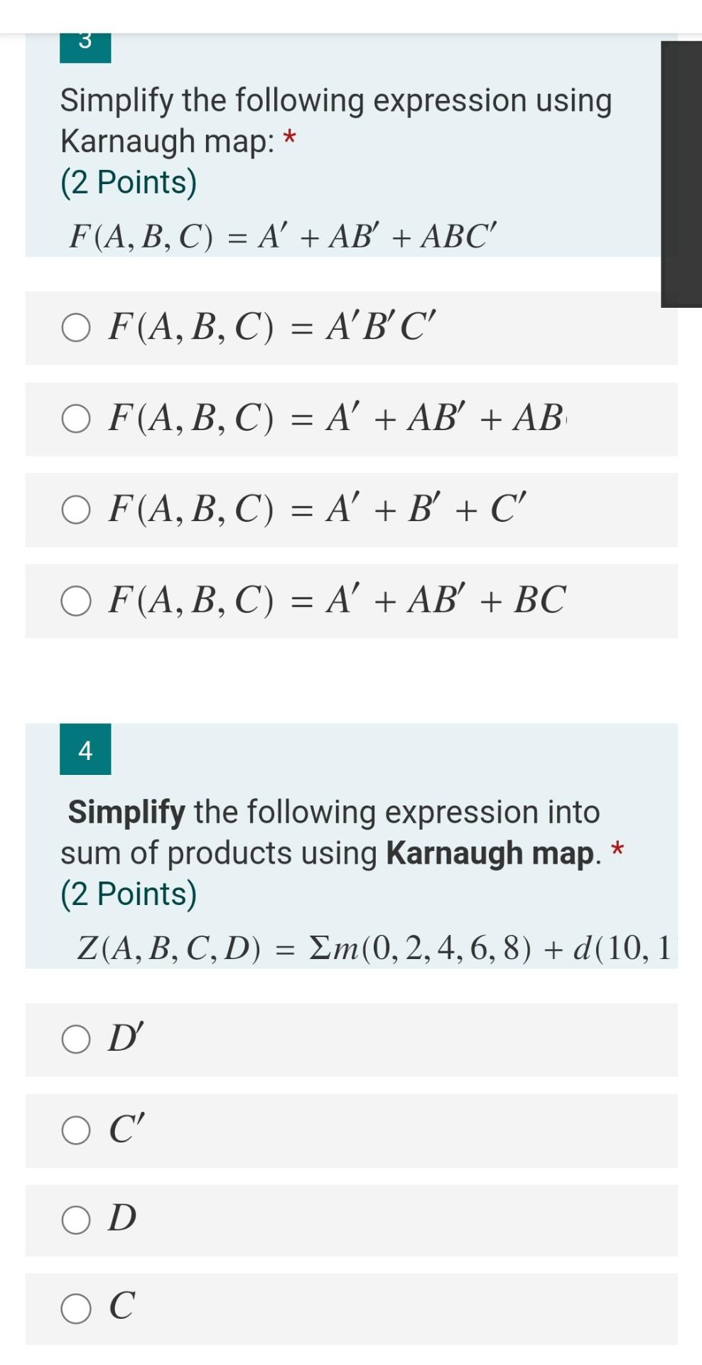 Solved 3 Simplify the following expression using Karnaugh | Chegg.com